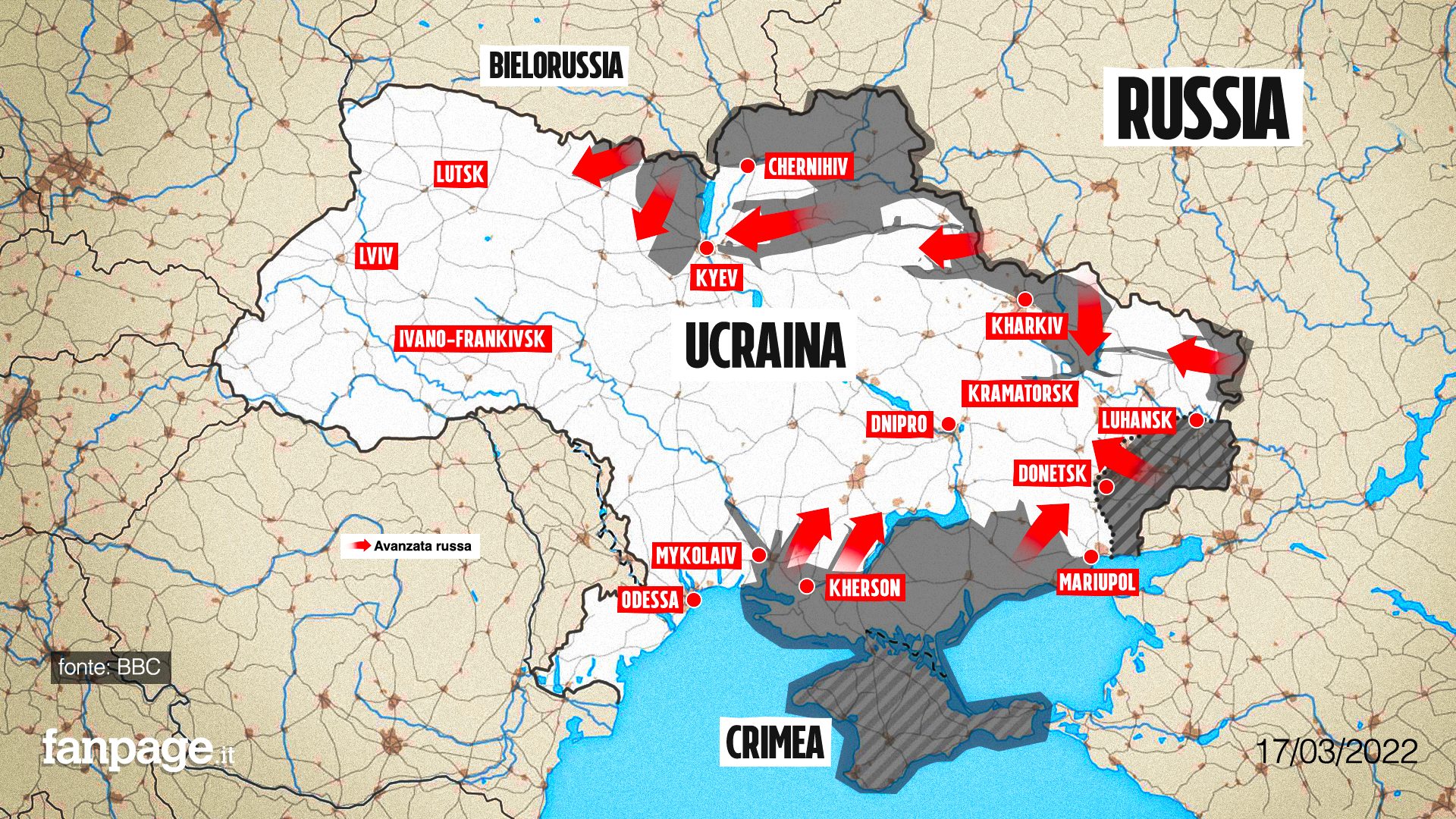 La mappa aggiornata dell'invasione russa in Ucraina: bombardamenti a ...