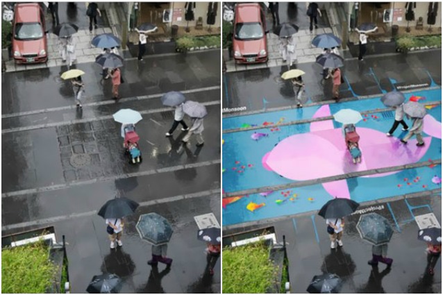 Seoul: ecco il murale che appare solo quando piove