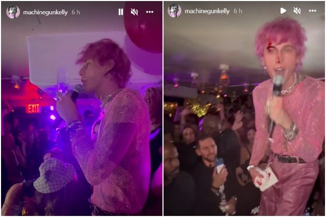 Machine Gun Kelly si spacca un bicchiere in faccia, poi continua a ...