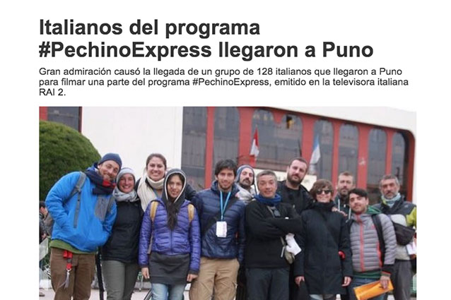 Pechino Express 4 conquista i quotidiani del Peru: Gran admiración