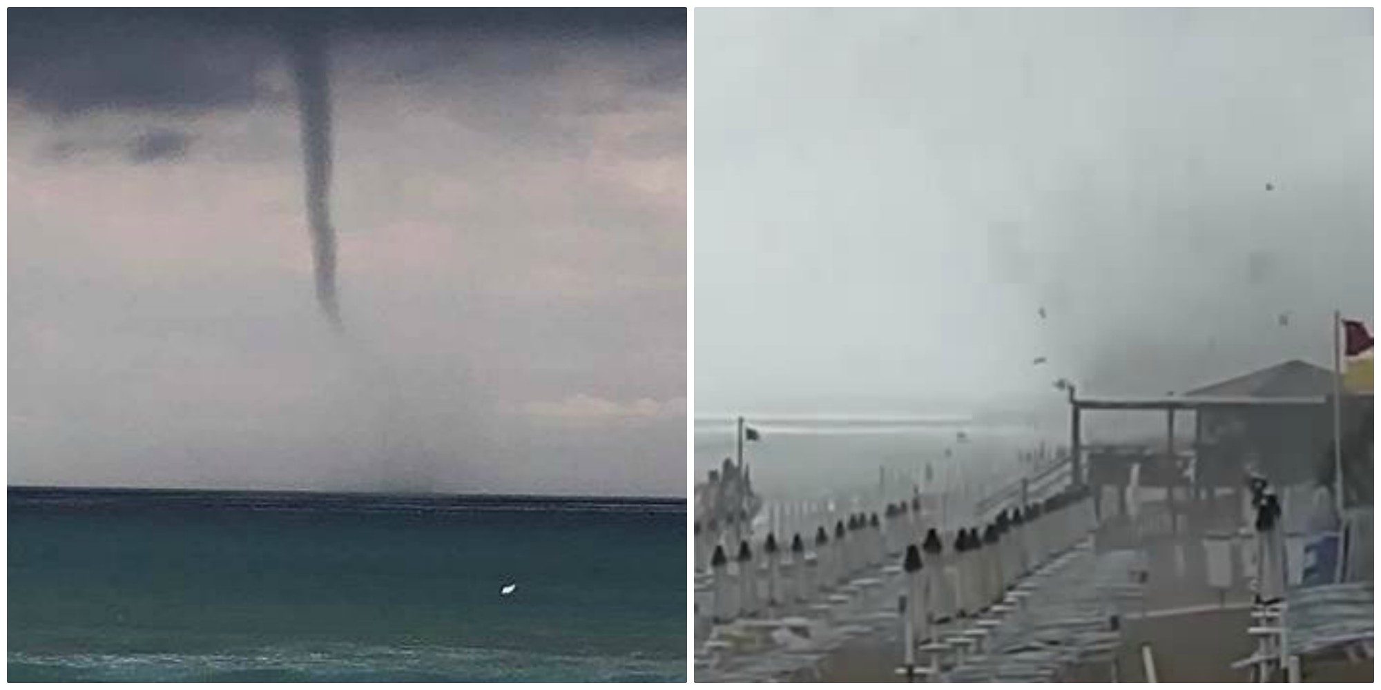Sperlonga: la tromba d'aria che si abbatte sulla spiaggia e fa volare lettini e ombrelloni