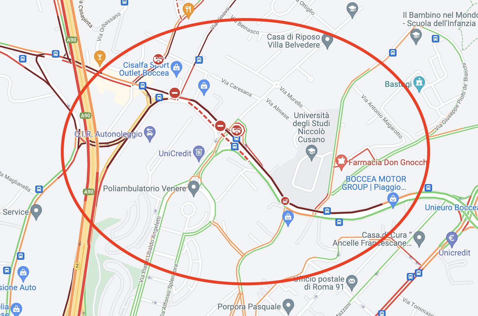 Chiusa via di Boccea a Roma per un incidente: traffico bloccato e bus ...