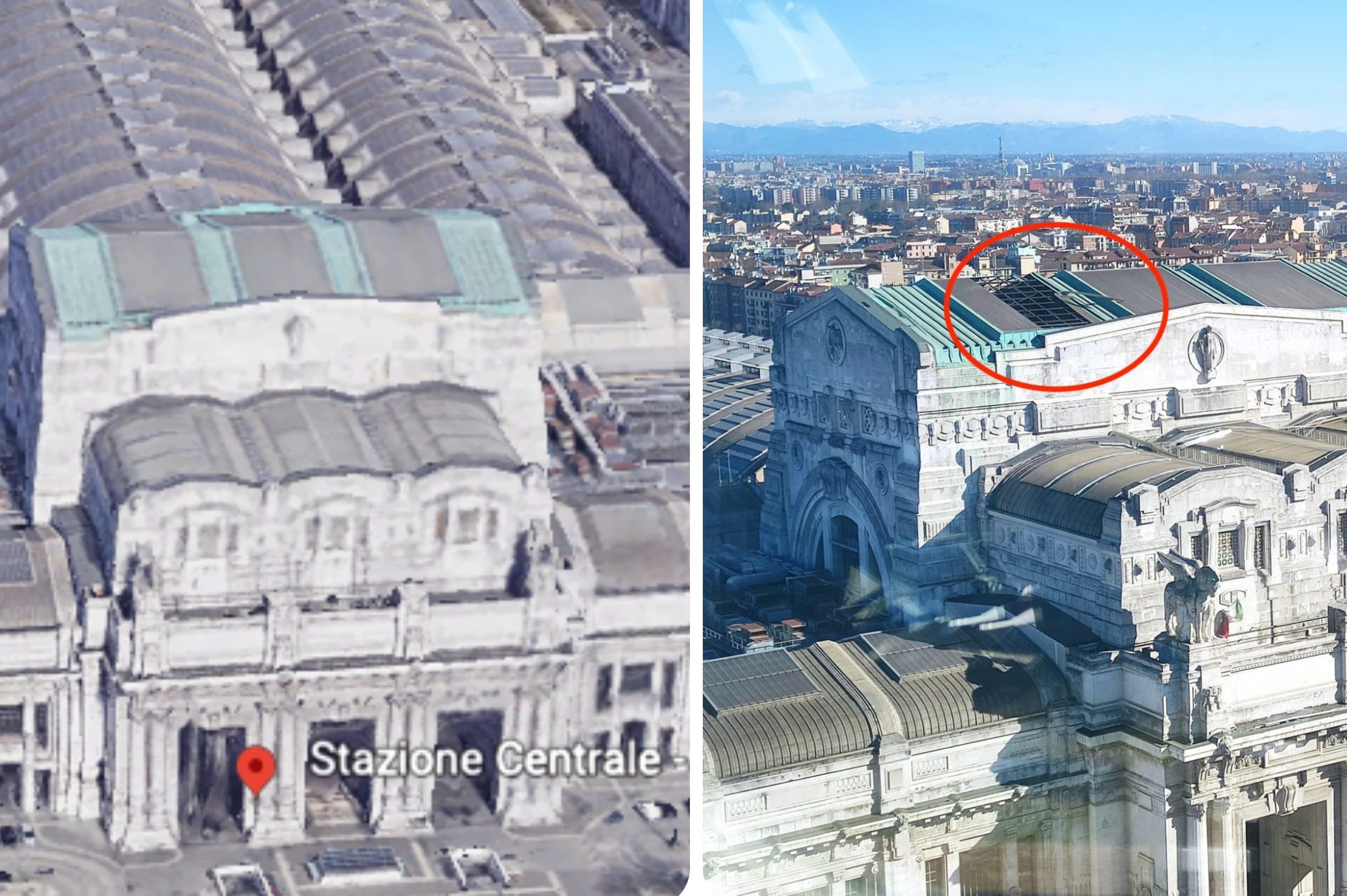 Vento forte a Milano, si stacca parte del tetto della stazione Centrale