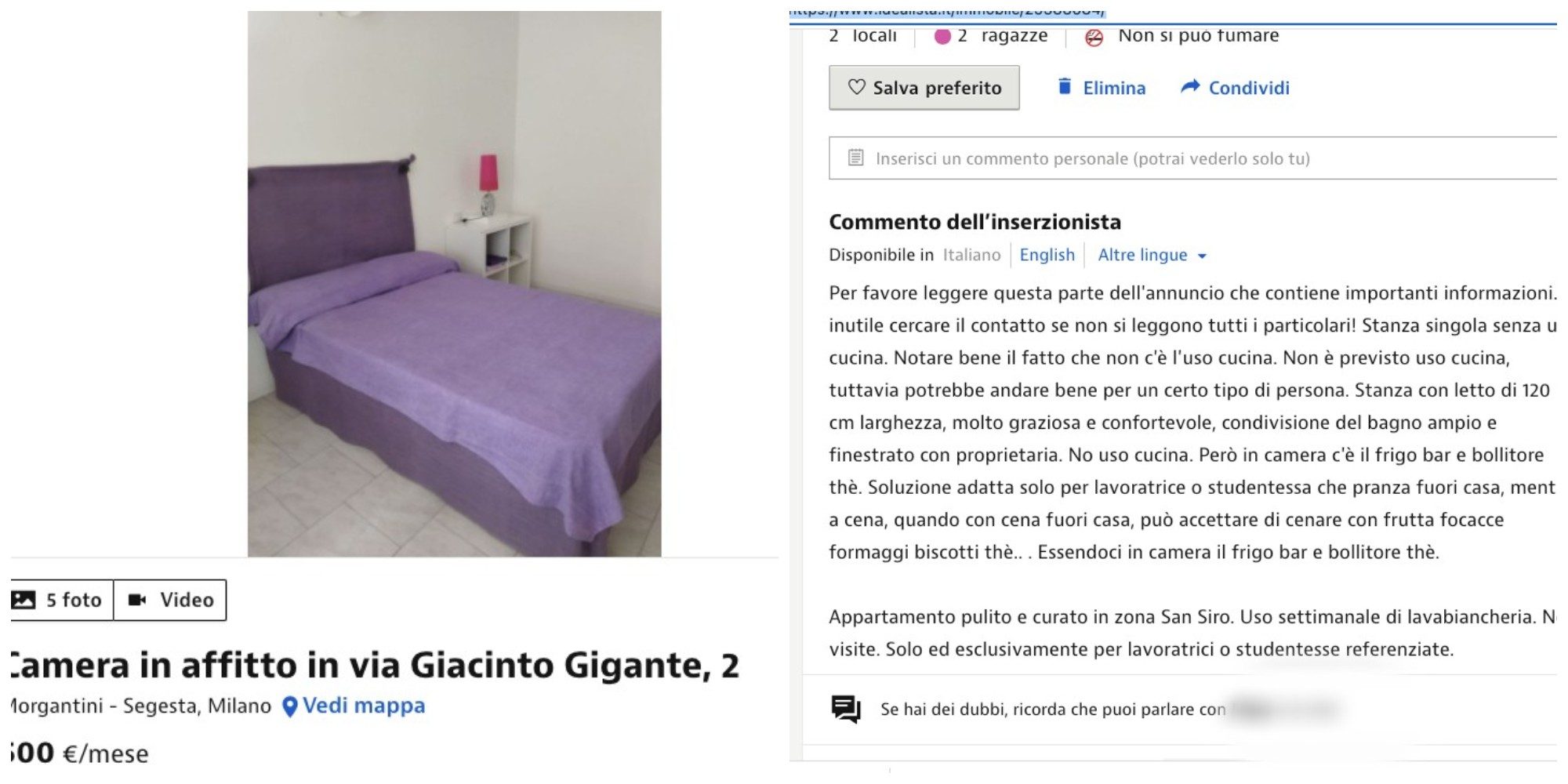 Stanza in affitto a 500 euro senza poter usare la cucina: Pranzate ...