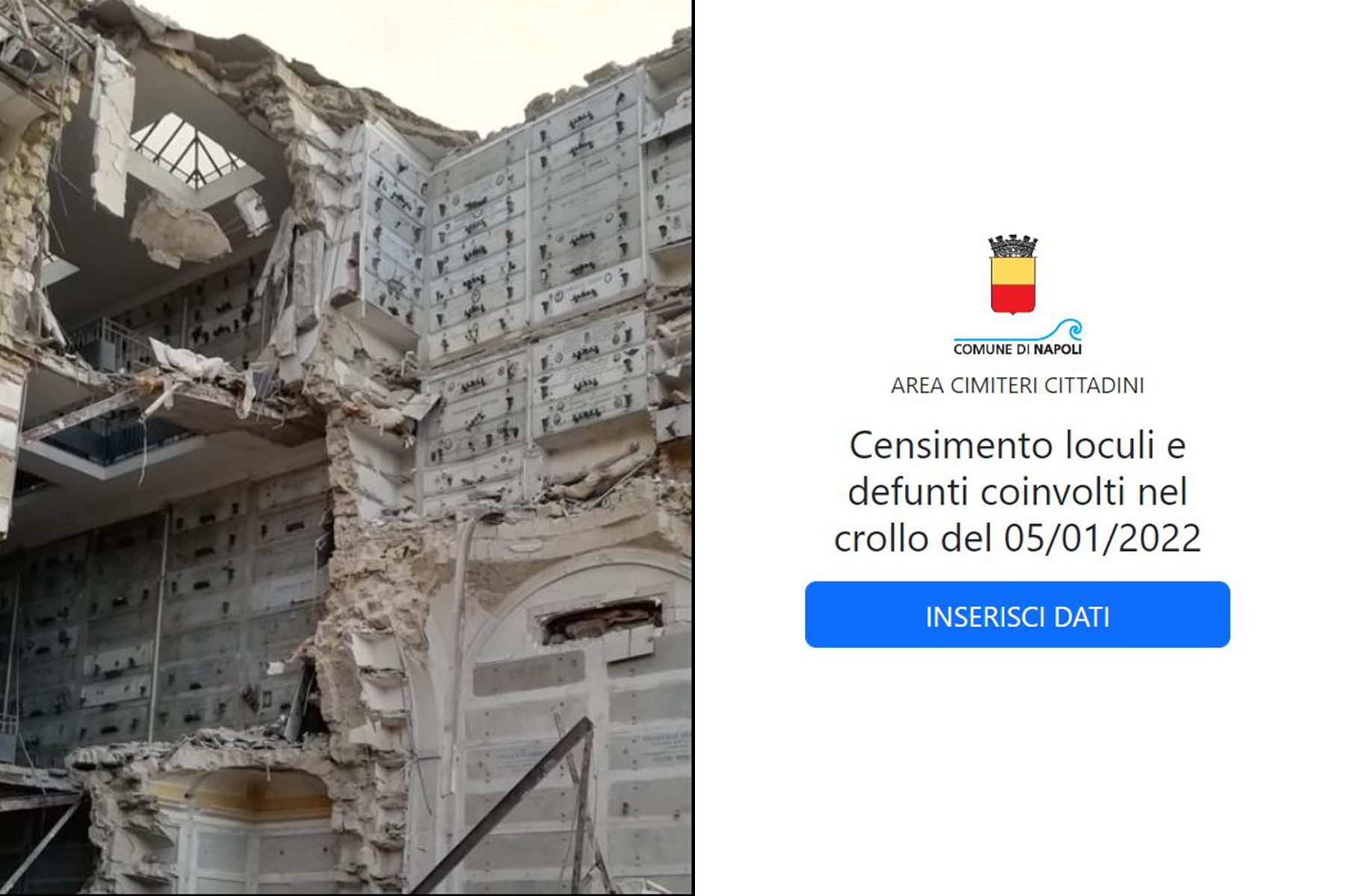 Crollo cimitero di Poggioreale, piattaforma web per verificare l ...