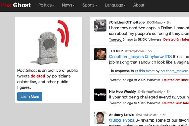 PostGhost, chiuso il portale con i tweet cancellati dai personaggi pubblici
