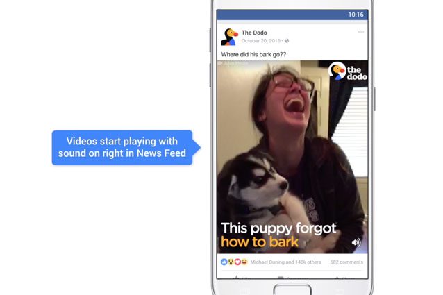 Facebook attiverà l'audio dei video in automatico